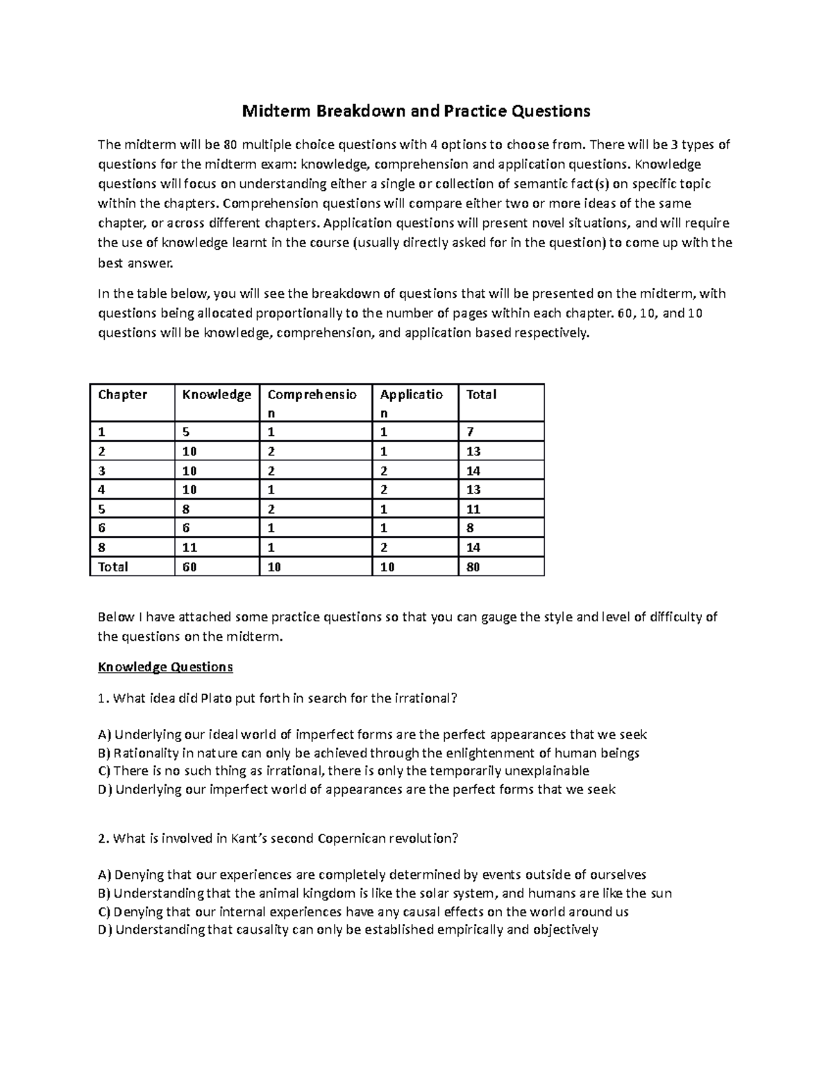Midterm Breakdown and Practice Questions - PSYC85 - U of T - Studocu