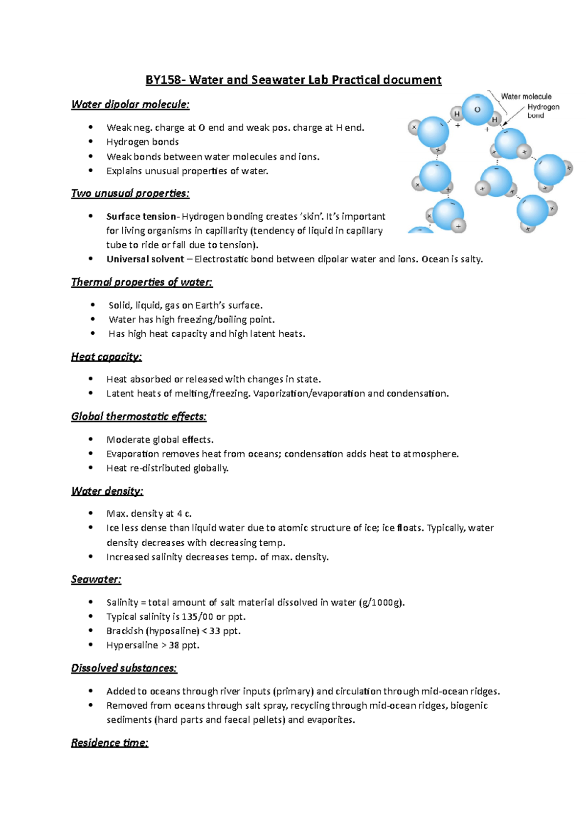 BY158 - Water and Seawater Notes - BY158- Water and Seawater Lab ...