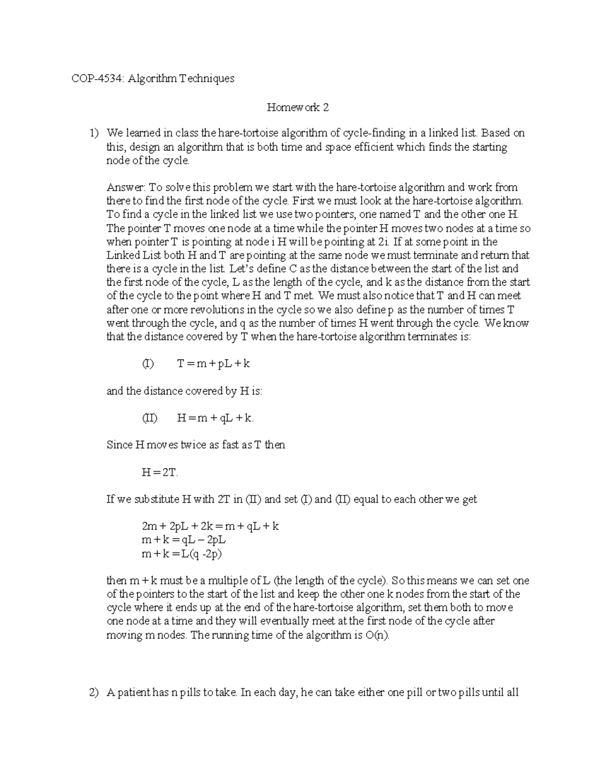 COP 4534 Assignment 2 - COP-4534: Algorithm Techniques Homework 2 We learned in class the - Studocu