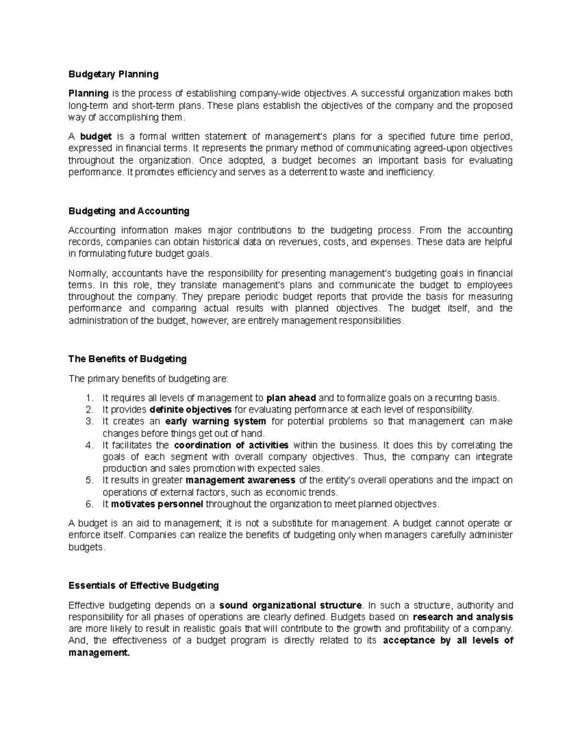 Budgetary Planning - Budgetary Planning Planning is the process of ...