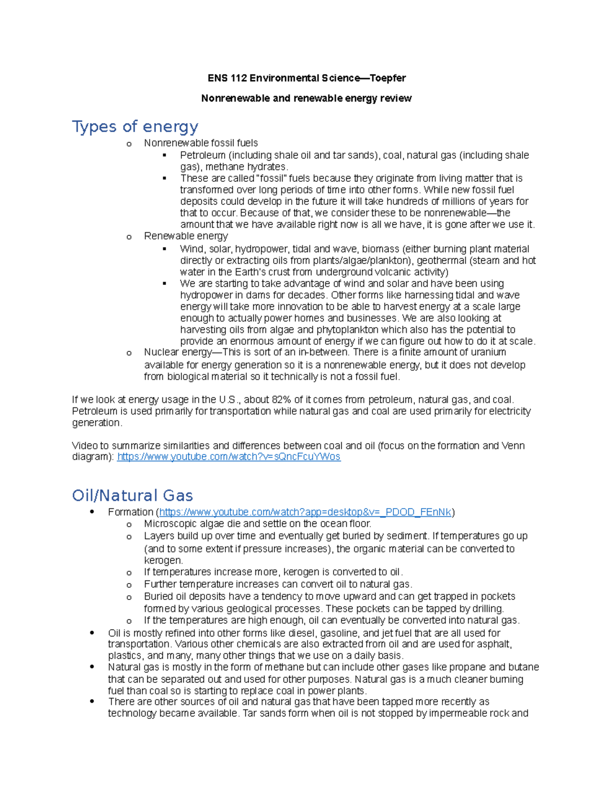 Abiotic energy review - Dr Conrad Toepfer Class - ENS 112 Environmental ...