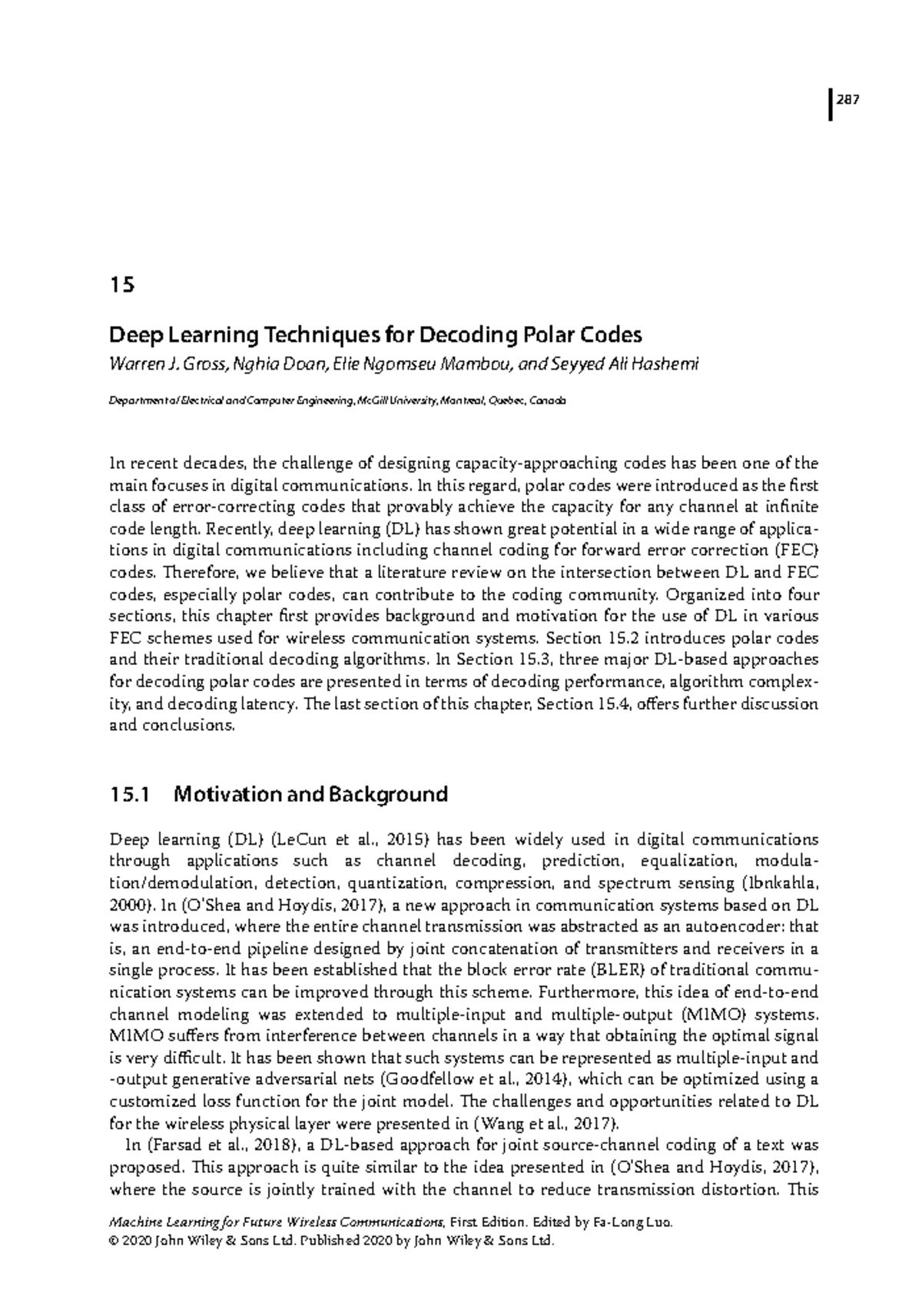 Deep Learning Techniques For Decoding Polar Codes 287 15 Deep Learning Techniques For Decoding
