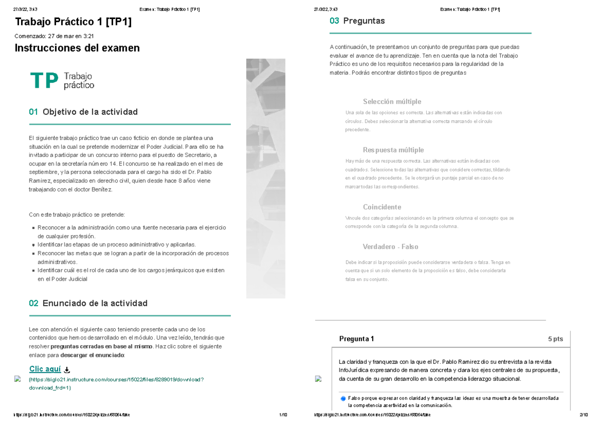 TP1 Administración 70% - Trabajo Práctico 1 [TP1] Comenzado: 27 de mar ...