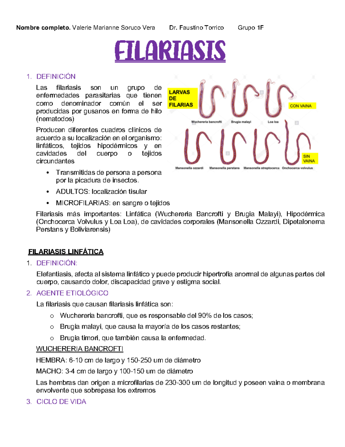 Filariasis - Nombre completo. Valerie Marianne Soruco Vera Dr. Faustino ...