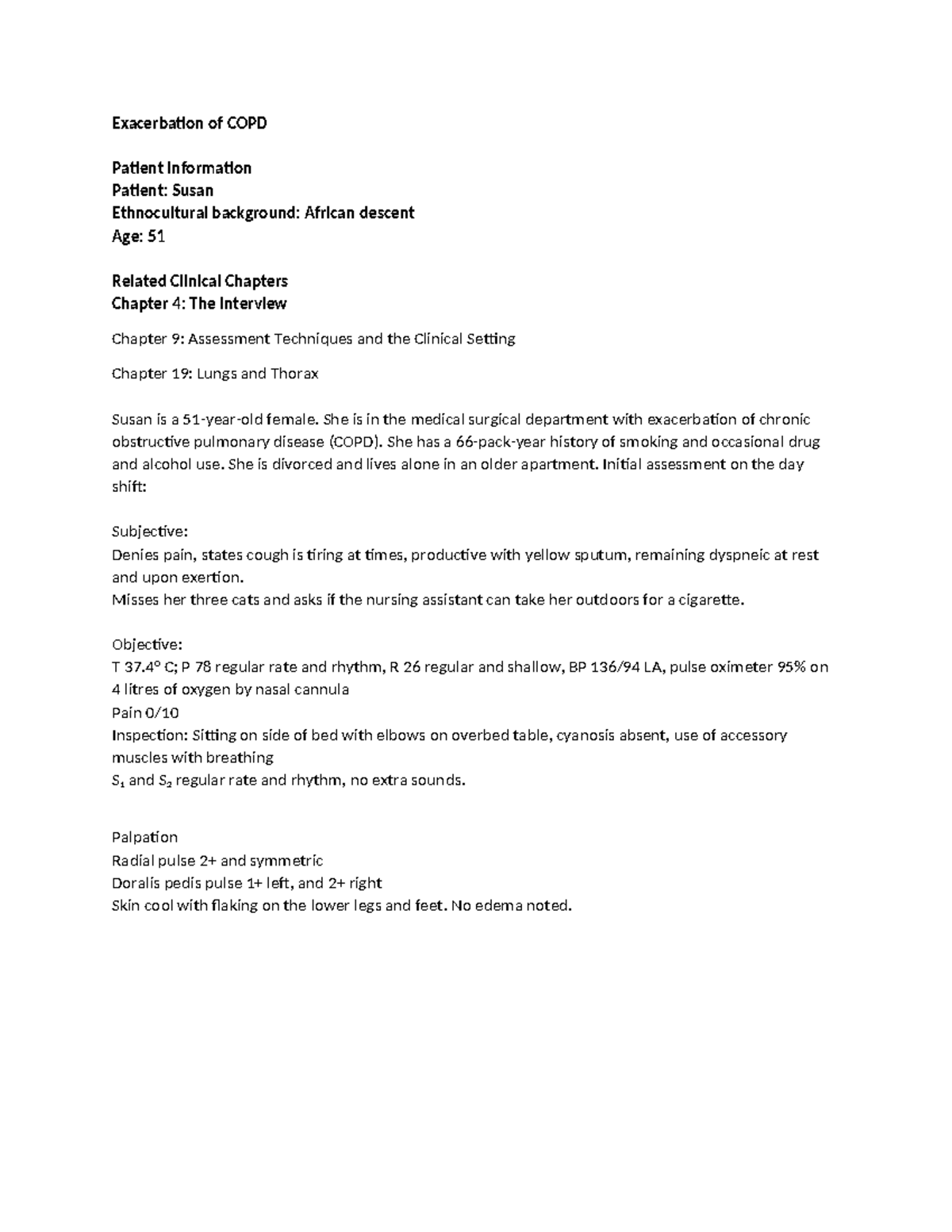 Case Study W 4 - Exacerbation of COPD Patient Information Patient ...