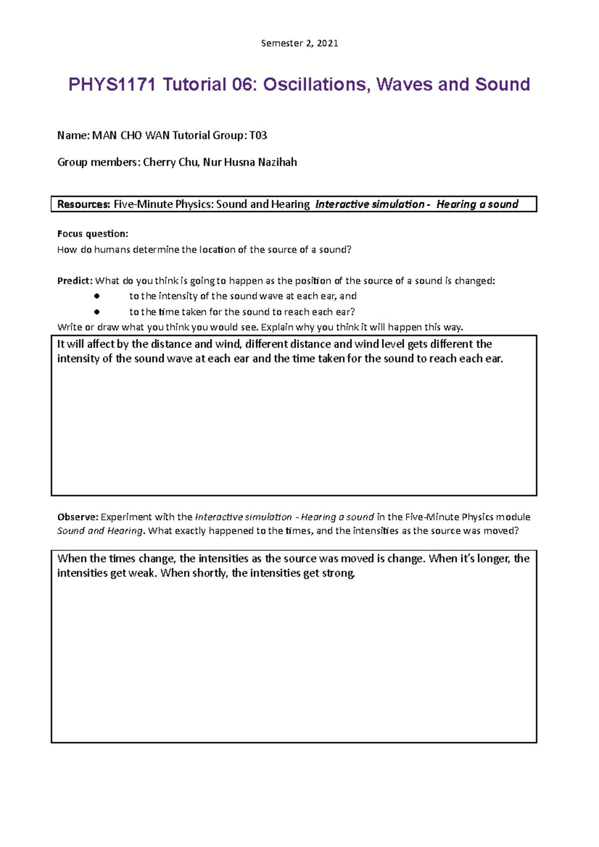 PHYS1171 2021s2.Tutorial 06 Worksheet - Oscillations, Waves and Sound ...
