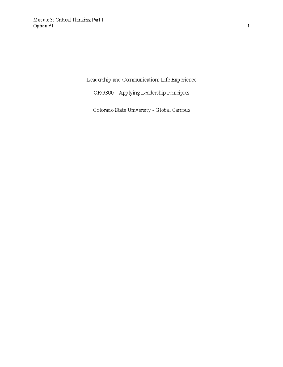 ORG300 Mod 3 Critical Thinking - Module 3: Critical Thinking Part ...