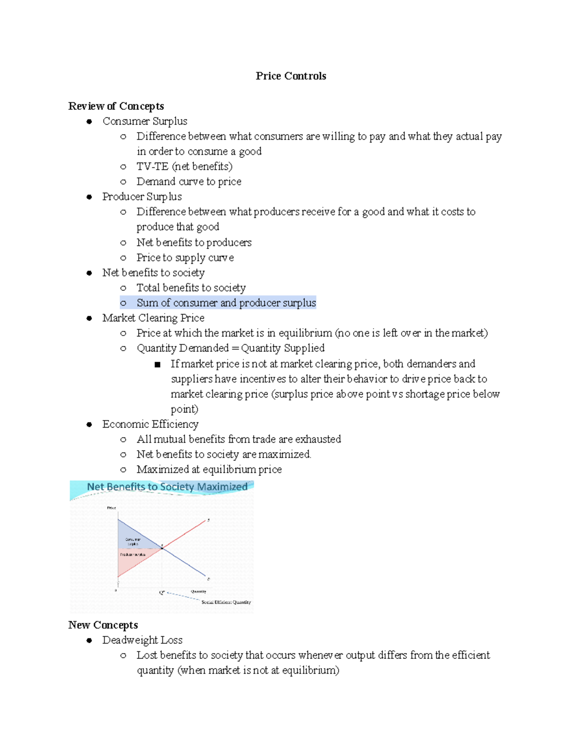 Econ - price control - Lecture notes 7 - Price Controls Review of ...