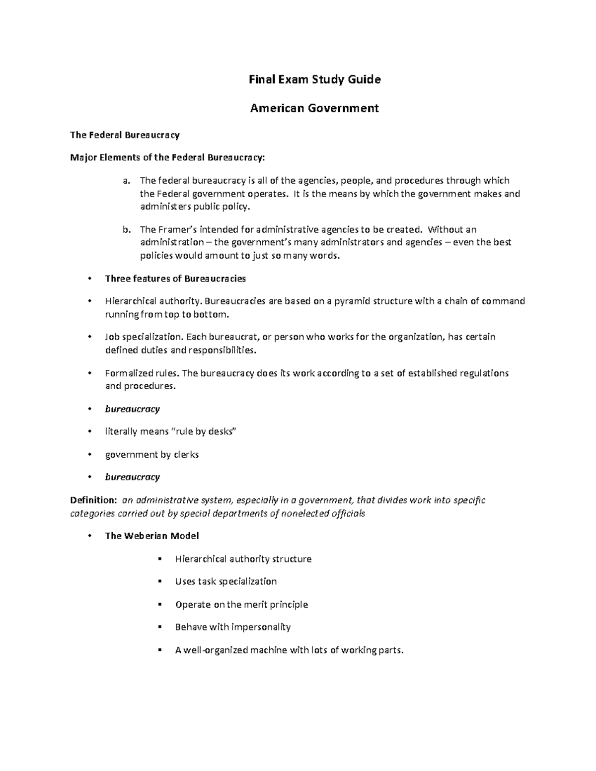 Final Exam Study Guide - Final Exam Study Guide American Government The ...