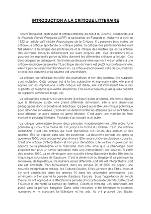 Cours 1 et 2 - Cours magistral de critique littéraire - INTRODUCTION A ...
