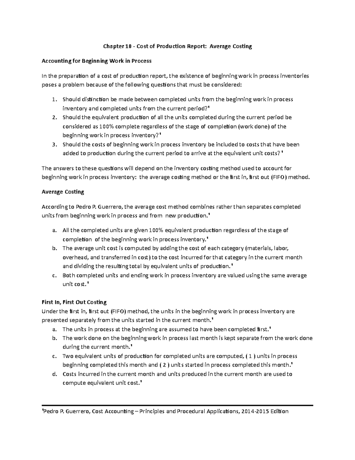 Cost of Production Report - Average Costing (Module on Cost Accounting ...