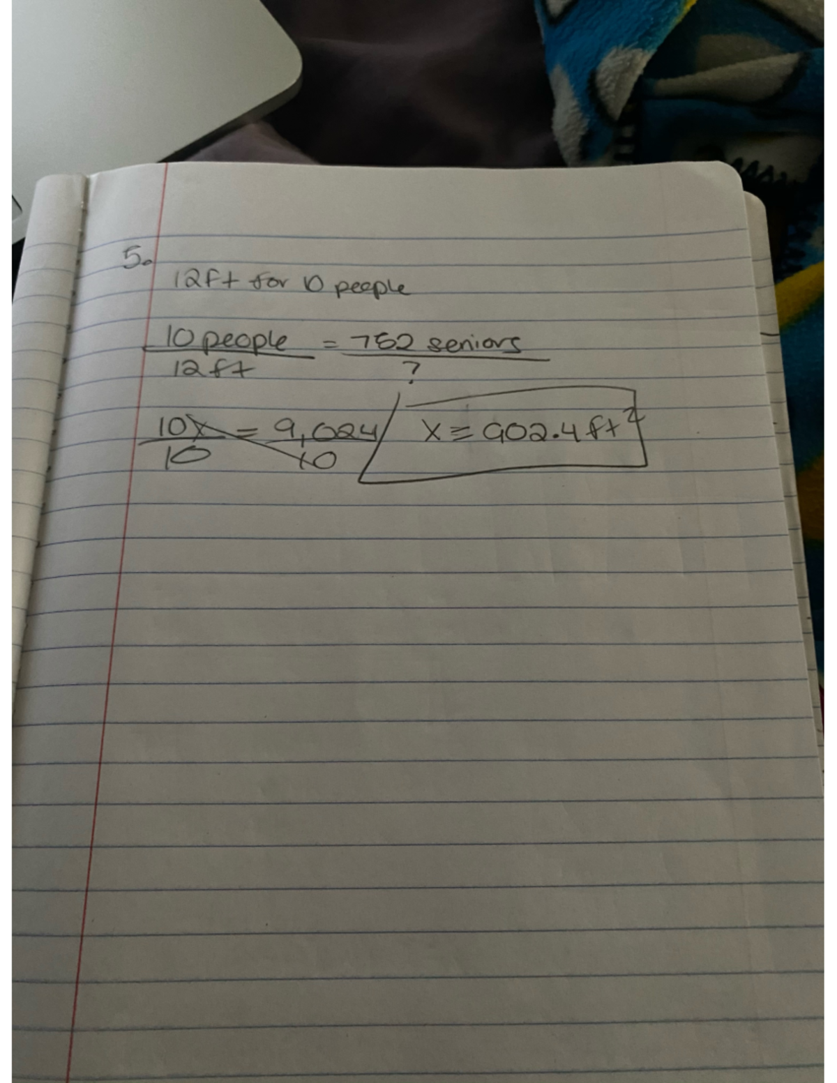 \Math Test 1 Part 2 - NITES - MAT 215 - 5. 12Ft for 10 people 10 people ...