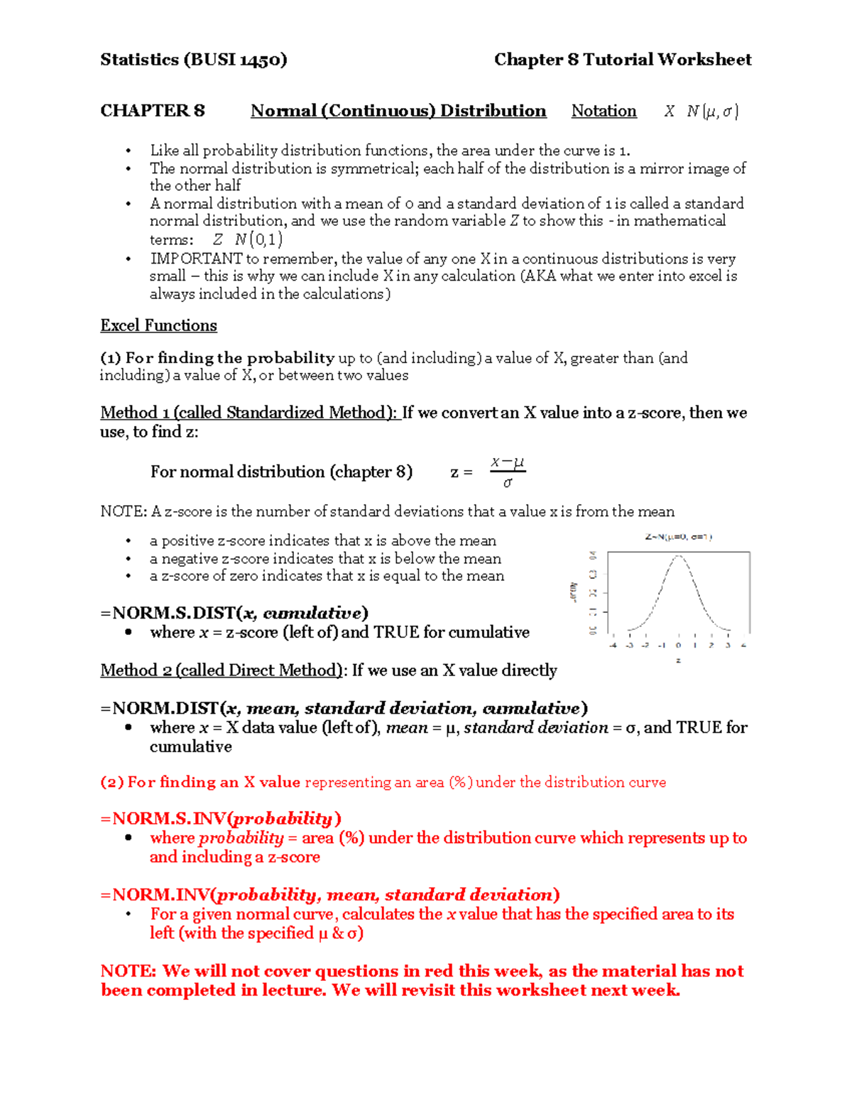 Chapter 8 Worksheet (Normal Distribution) - CHAPTER 8 Normal ...