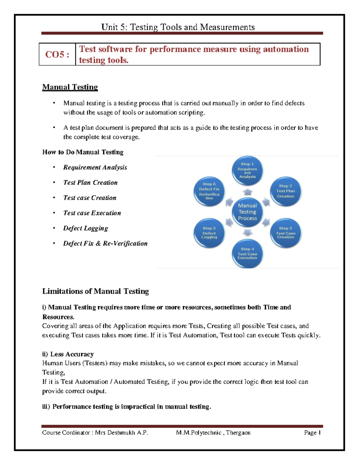Unit 5 testing tools and measurements - CO5 : Test software for ...