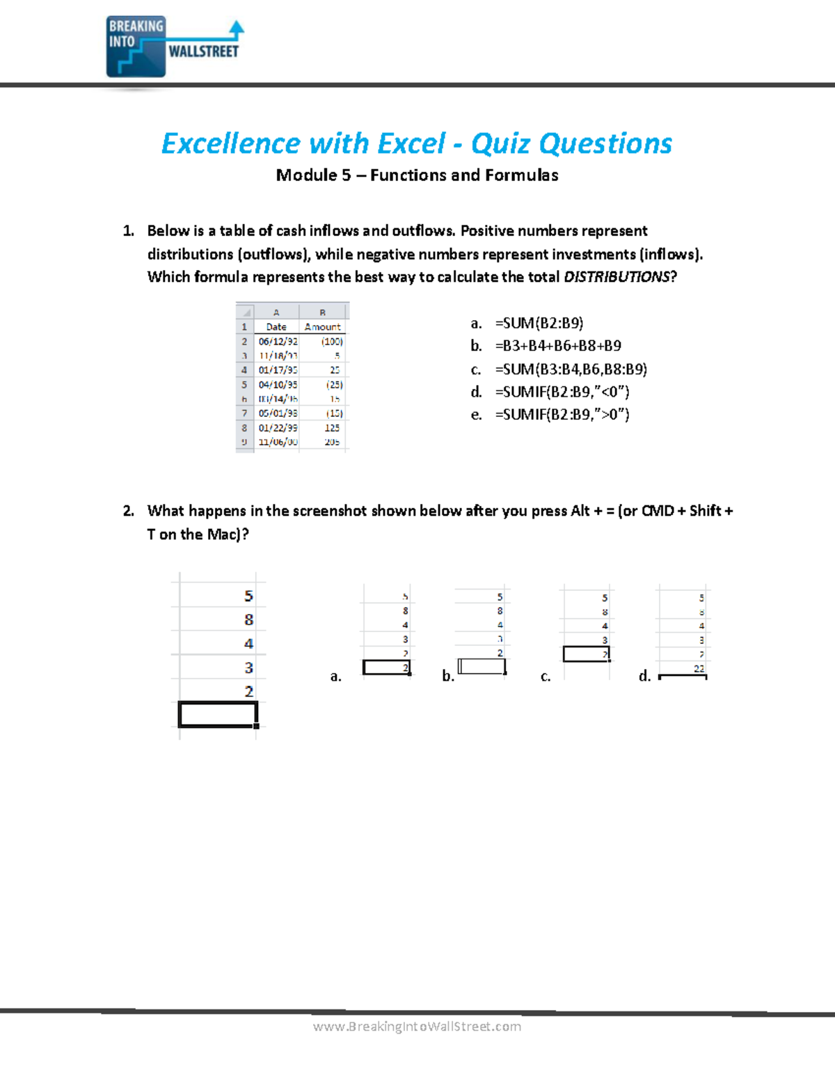 410529932 Excel 05 Functions Formulas - Excellence with Excel - Quiz ...
