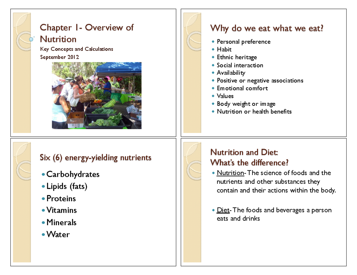 Chapter 1- Overview of Nutrition - Chapter 1- Overview of Nutrition Key ...