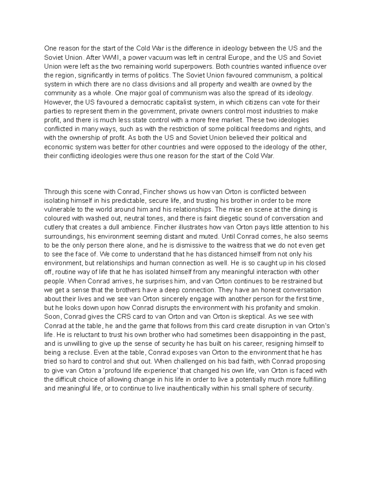 History Paragraph - One reason for the start of the Cold War is the ...
