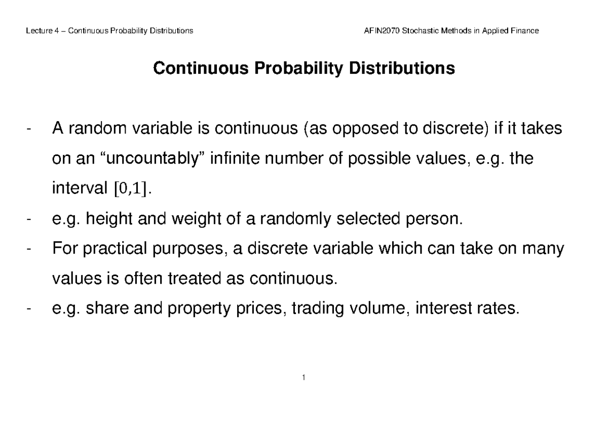 Lecture 4 - Continuous Probability Distributions v2 - Continuous ...
