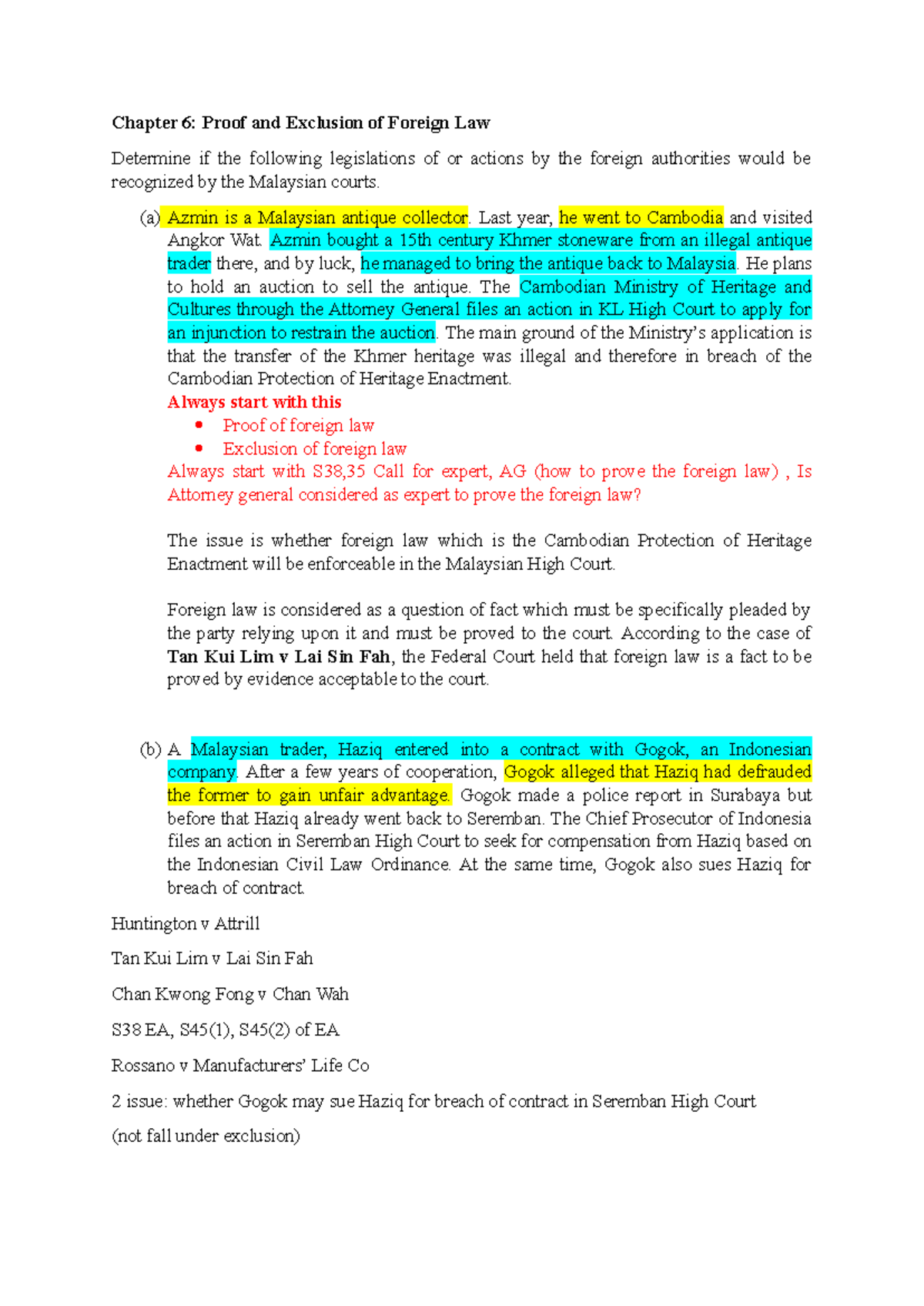 Tutorial week 4 chapter 6 and 7 - Chapter 6: Proof and Exclusion of Foreign Law Determine if the ...