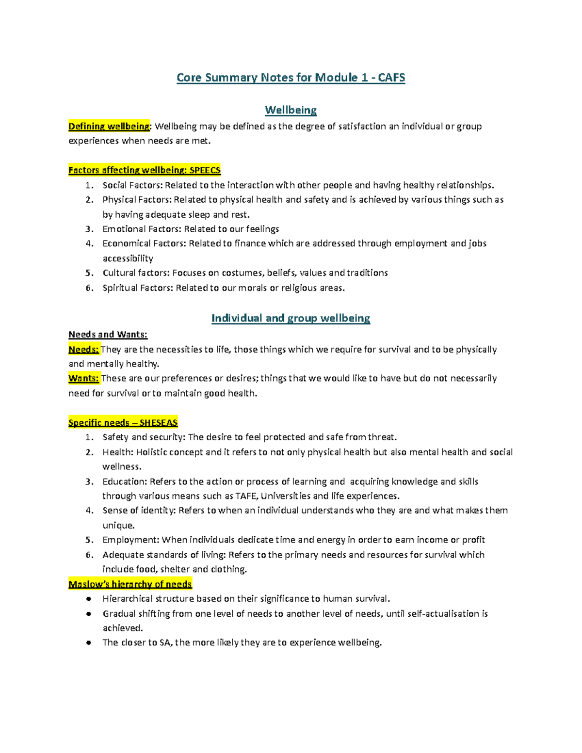 CAFS Year 11 Summary Notes - Core Summary Notes for Module 1 - CAFS ...
