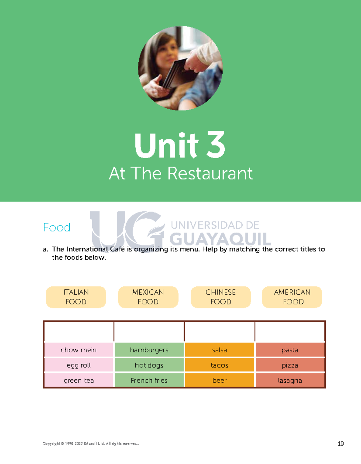 Unit 1. At the restaurant worksheet - Copyright © 1990-2023 Edusoft Ltd ...