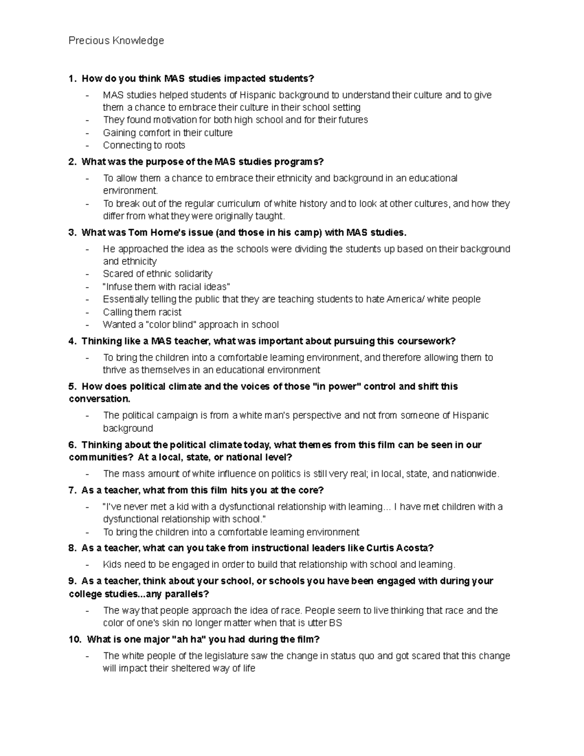 Precious Knowledge - Precious Knowledge How do you think MAS studies ...