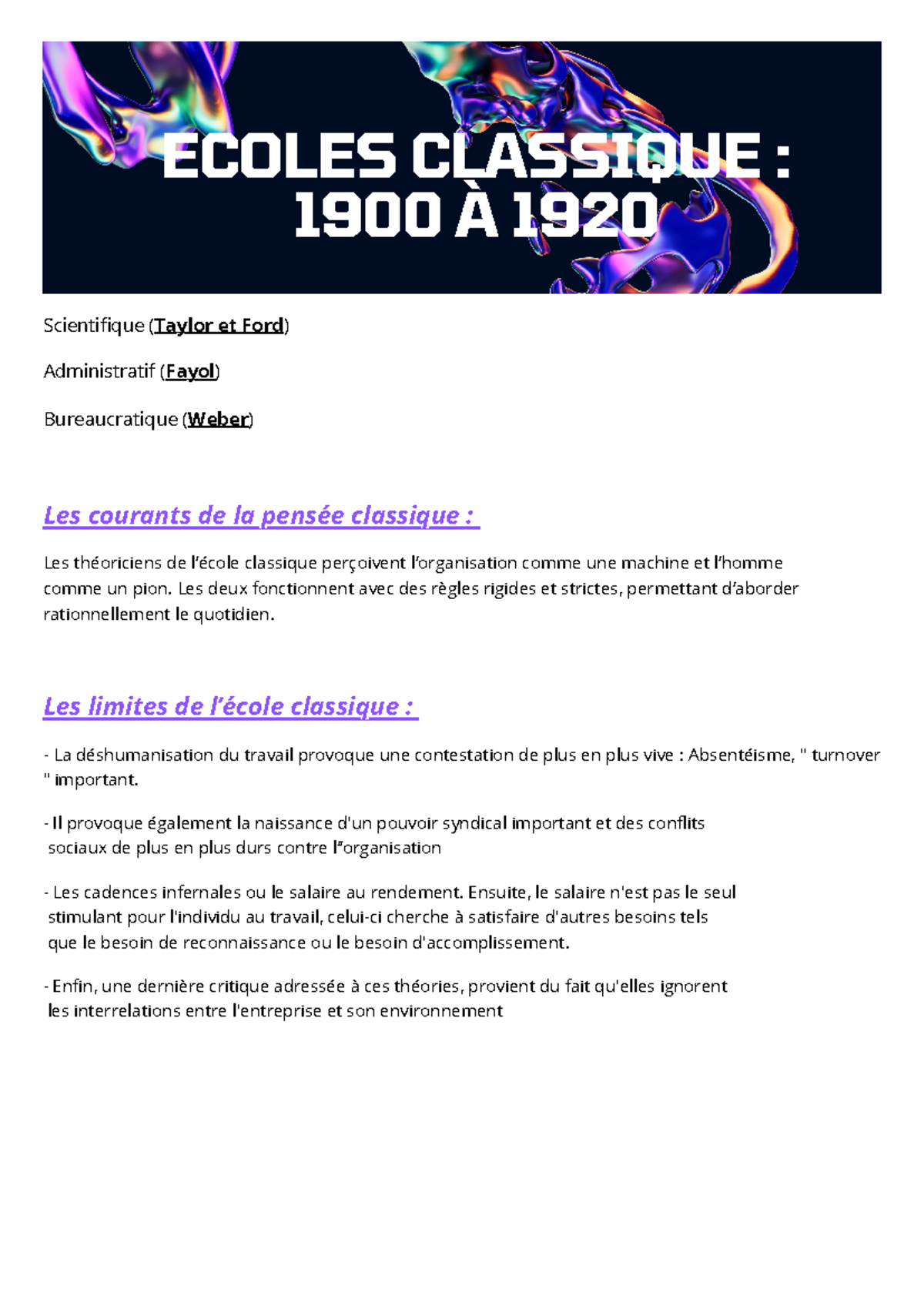 Ecoles classiques - écoles classique de management - Scientifique ...