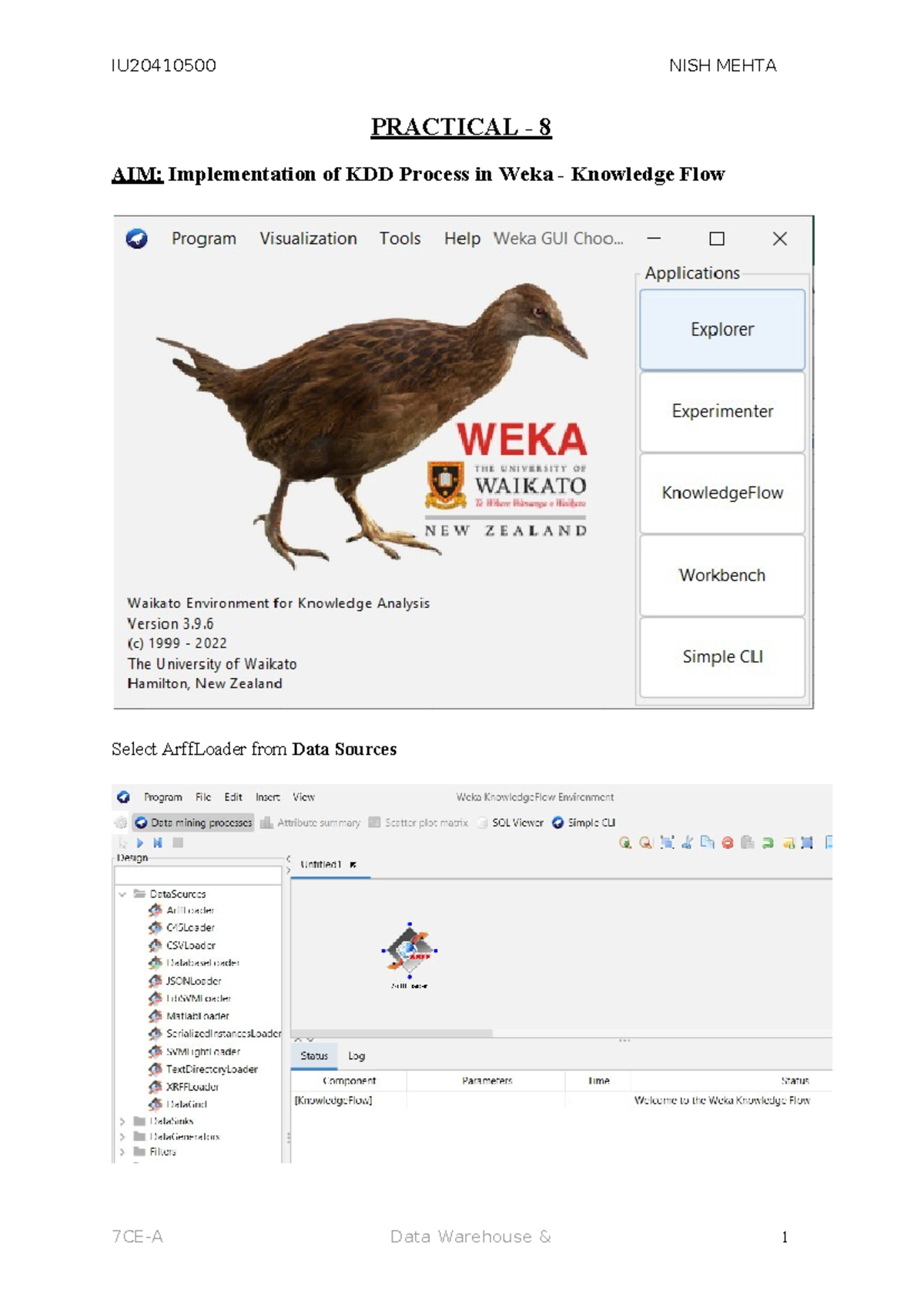 DMW LAB 8-10 - practical files - 70 7CE-A Data Warehouse & 1 PRACTICAL - 8 AIM: Implementation ...