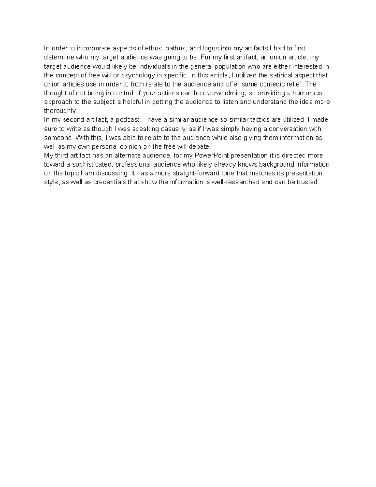 Rhetorical Rational Exercise - In order to incorporate aspects of ethos ...