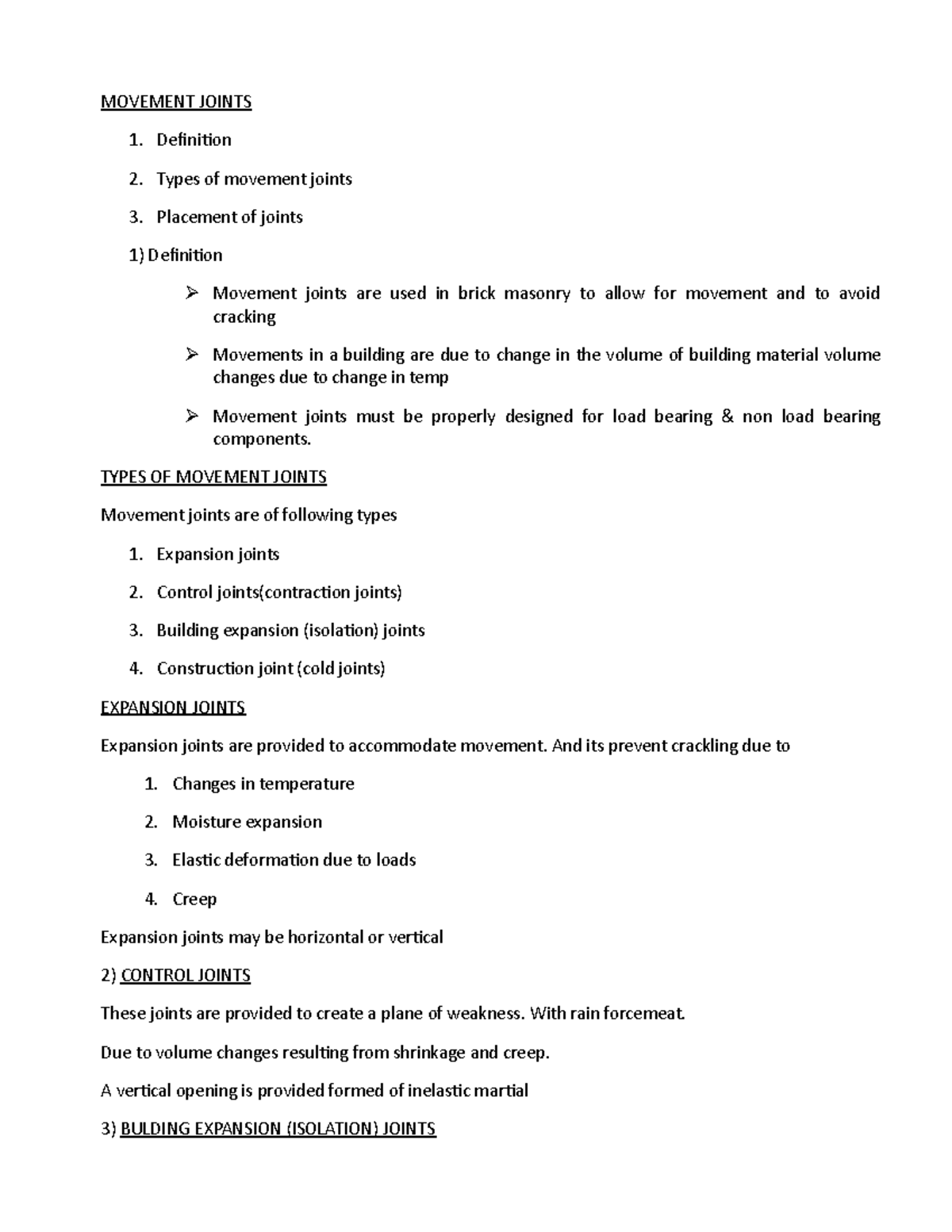 Movement Joints - TYPES OF MOVEMENT JOINTS Movement joints are of ...