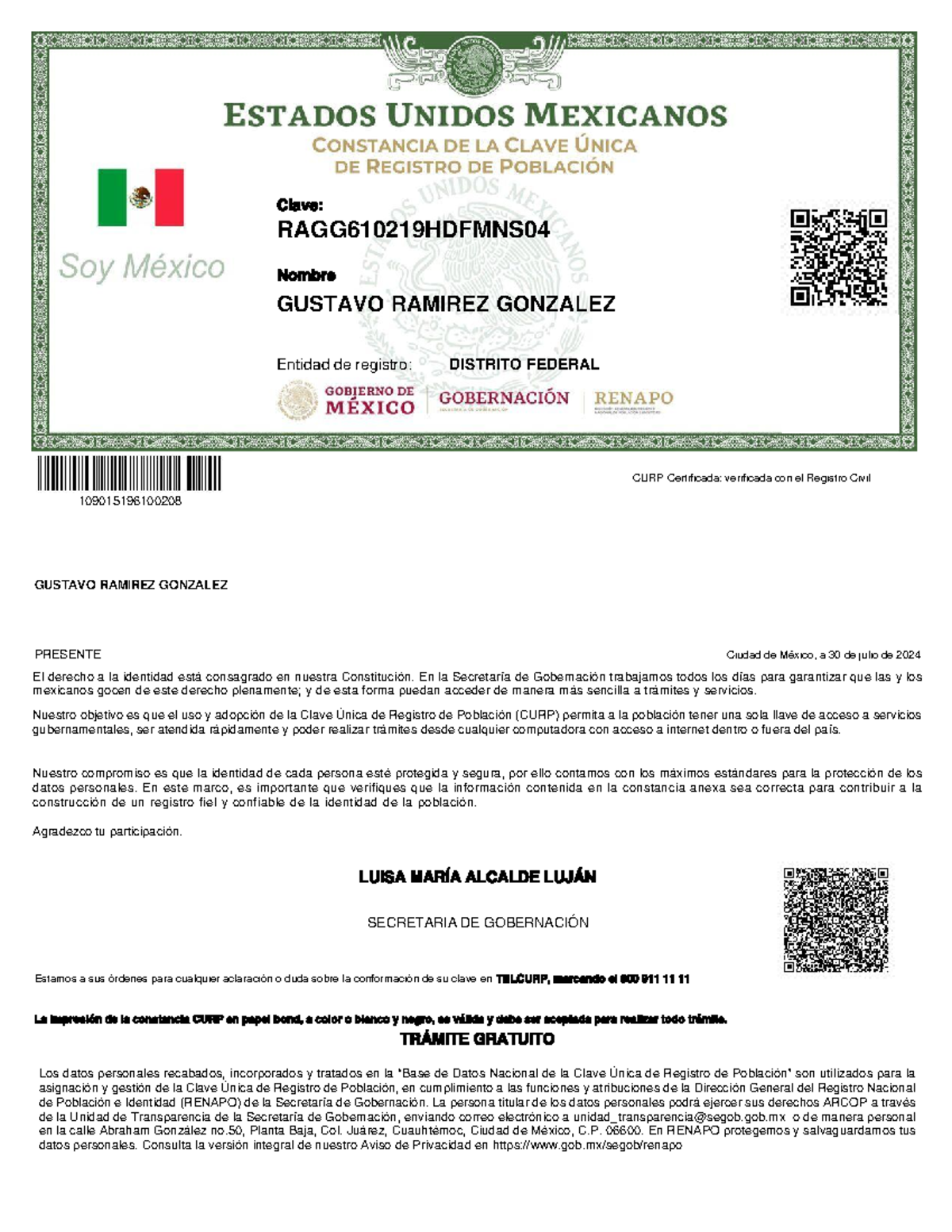 Curp (18) - EJEMPLO DE UN CURP - PRESENTE El derecho a la identidad ...