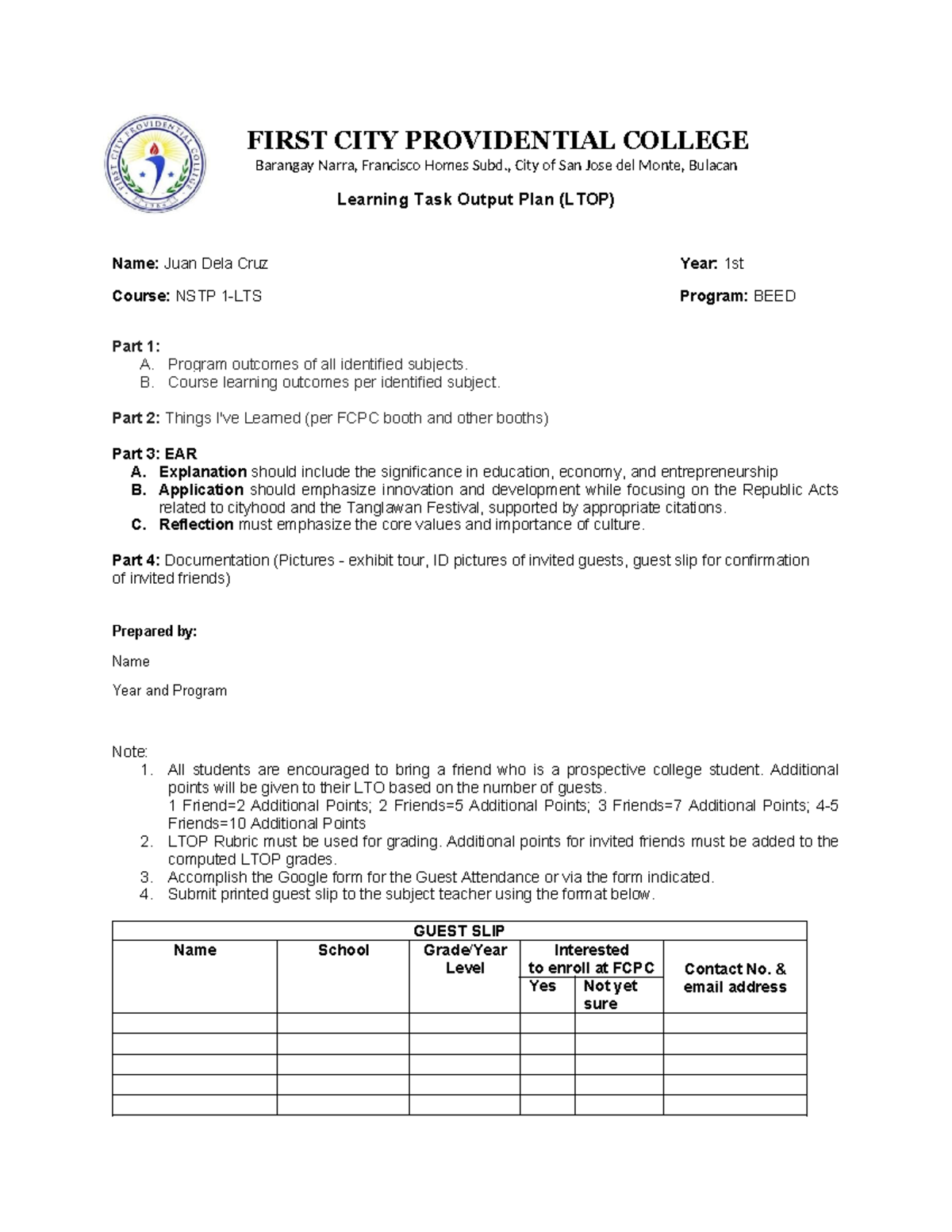 Learning-Task-Output-for-Tanglawan-Expo - FIRST CITY PROVIDENTIAL ...