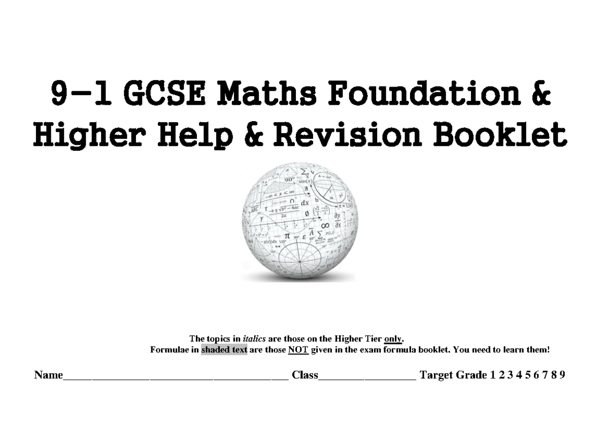 Maths Revision - 9 - 1 GCSE Maths Foundation & Higher Help & Revision ...