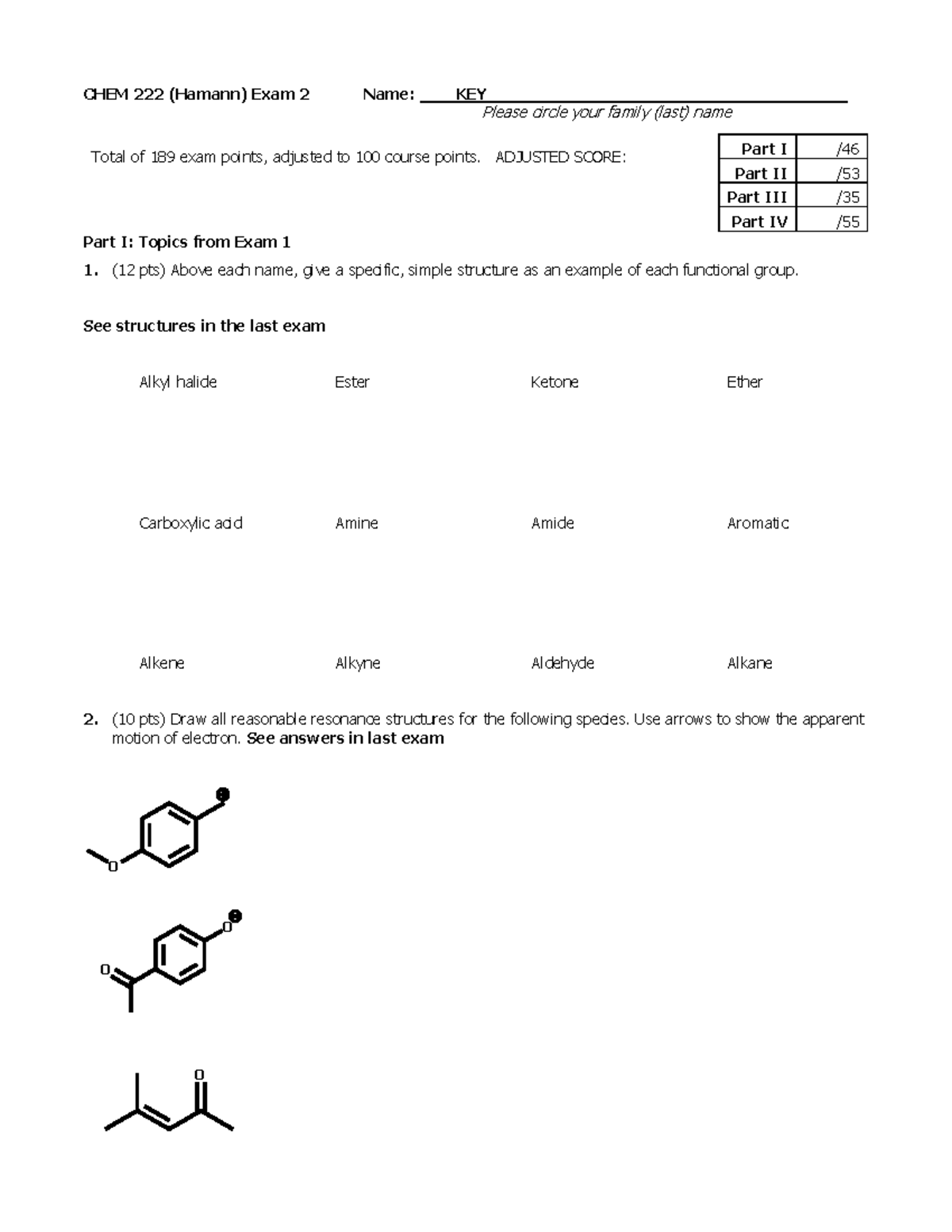 CHEM 222 Exam 2 F21 KEY - Exam review and Answer Keys - CHEM 222 ...