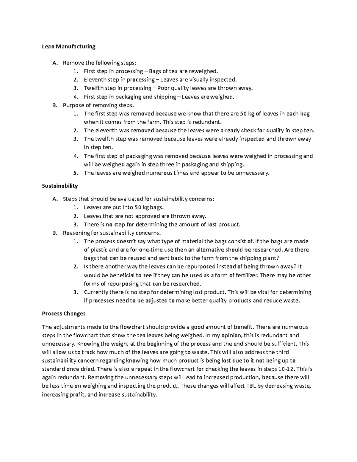 Module Four Assignement - Lean Manufacturing A. Remove the following ...