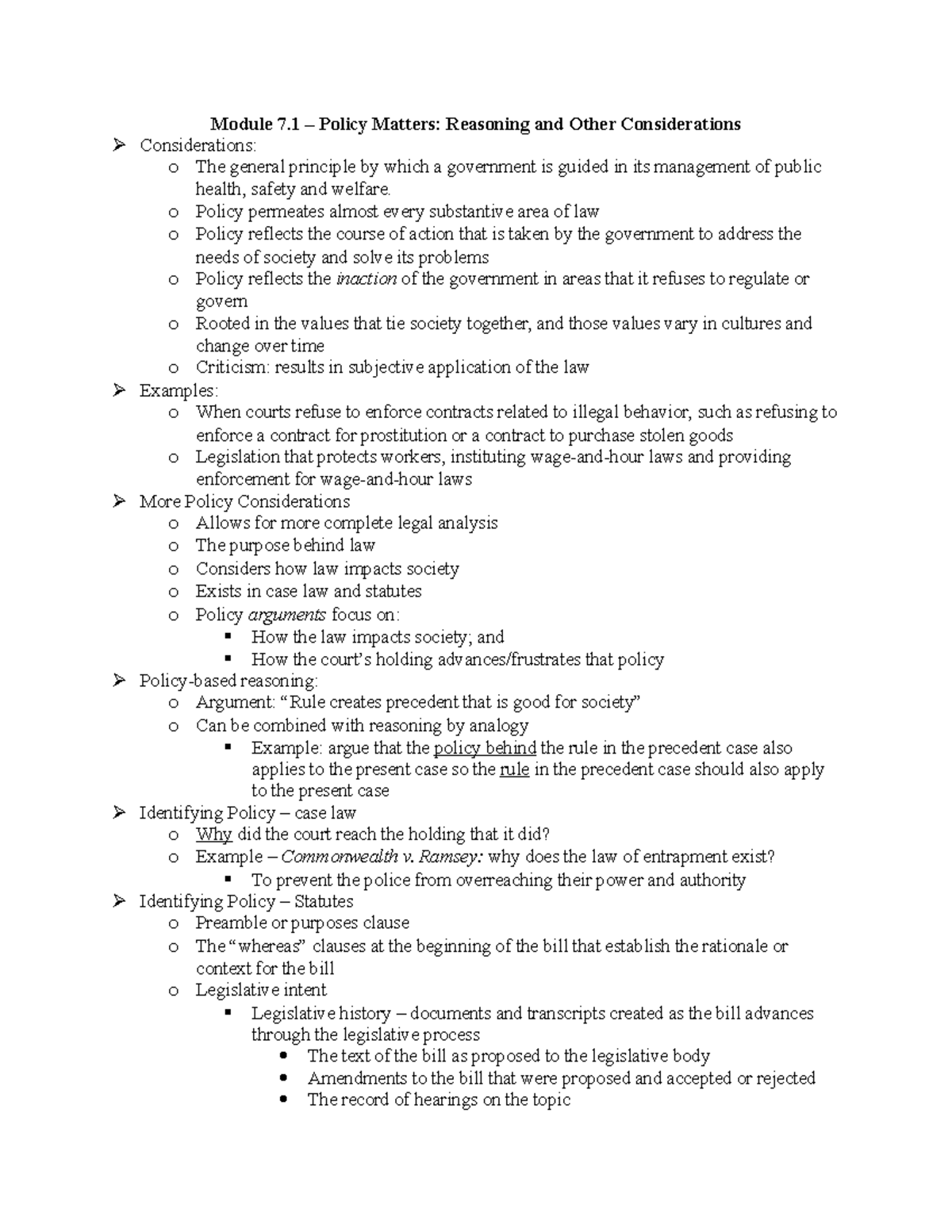 Module 7.1 – Policy Matters- Reasoning and Other Considerations ...