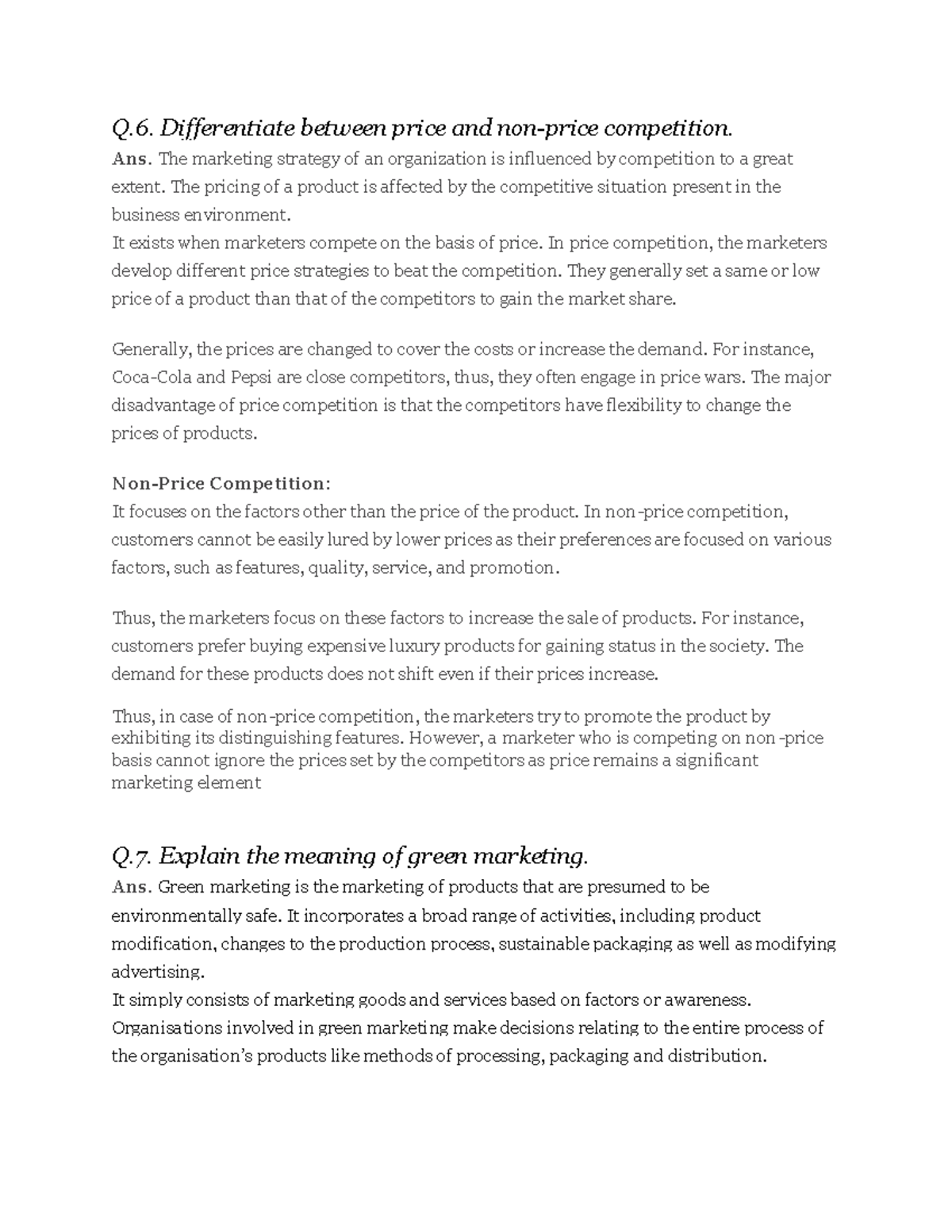 Marketing management - Q. Differentiate between price and non-price ...