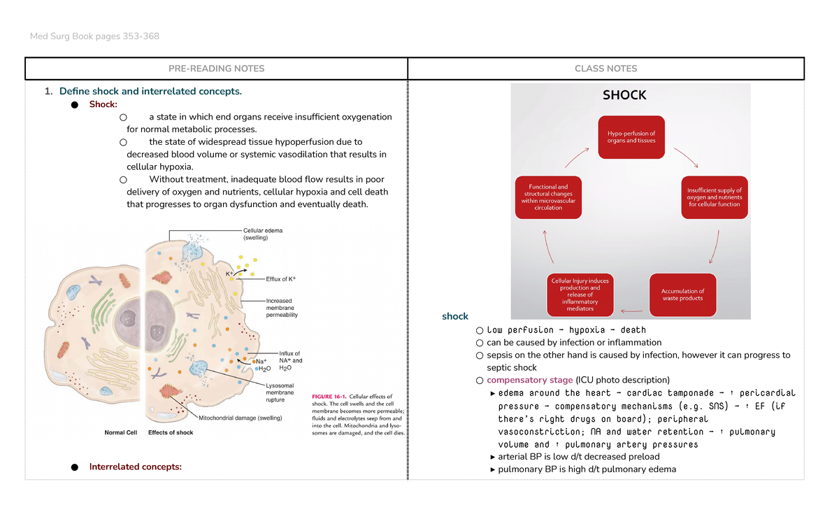Module 11 Perfusion (Shock) - PRE-READING NOTES CLASS NOTES 1. Define ...