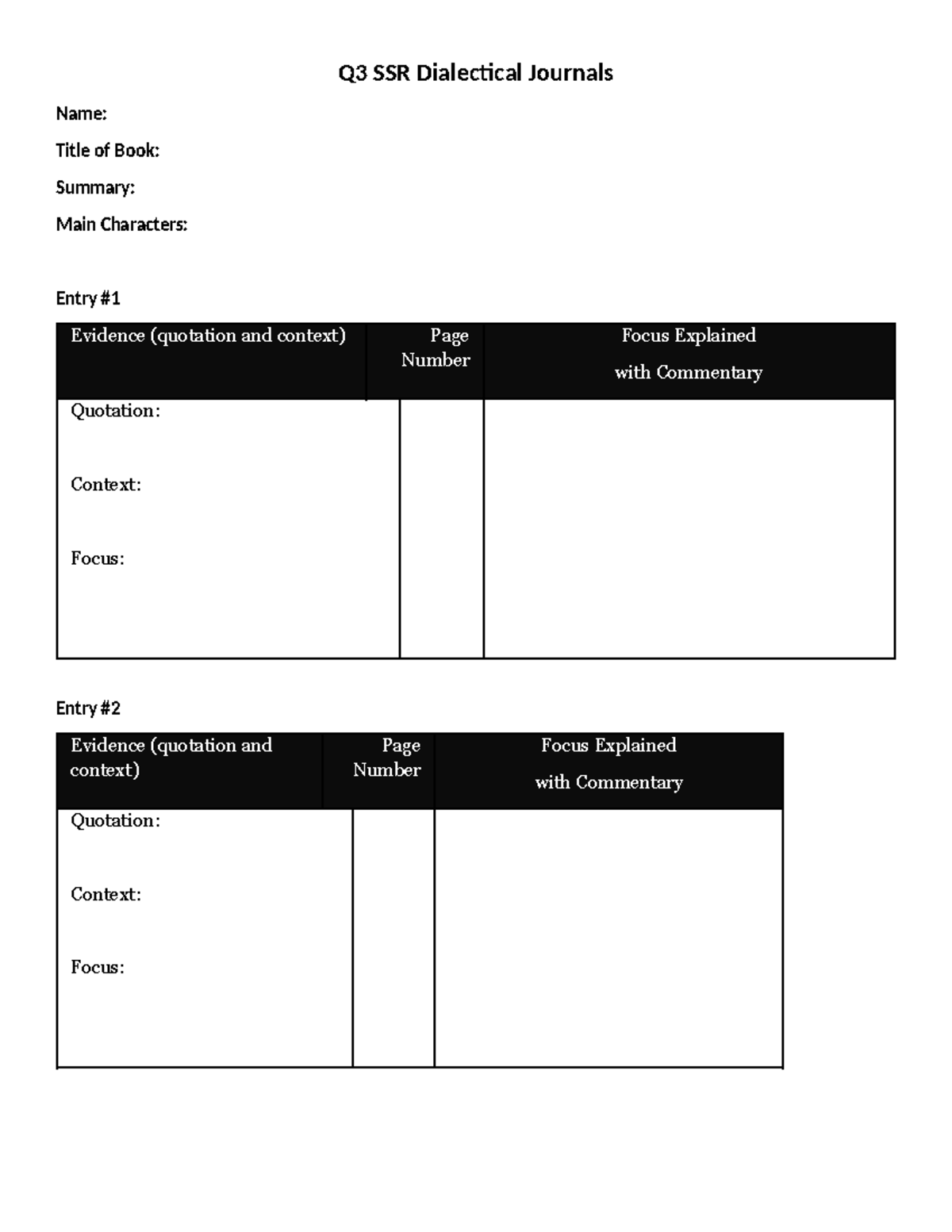 Q3 SSR Dialectical Journals Student - Q3 SSR Dialectical Journals Name ...