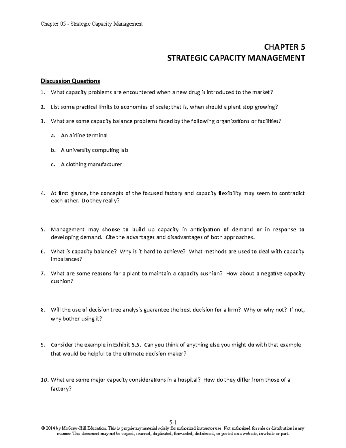 Chap5 Discussion Questions - Chapter 05 - Strategic Capacity Management ...