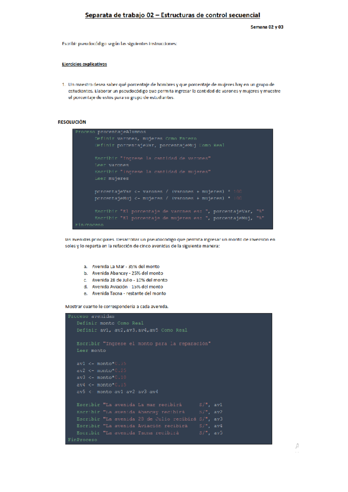 Ejemplos Algoritmo Semana 3 - Principios de algoritmos - Studocu