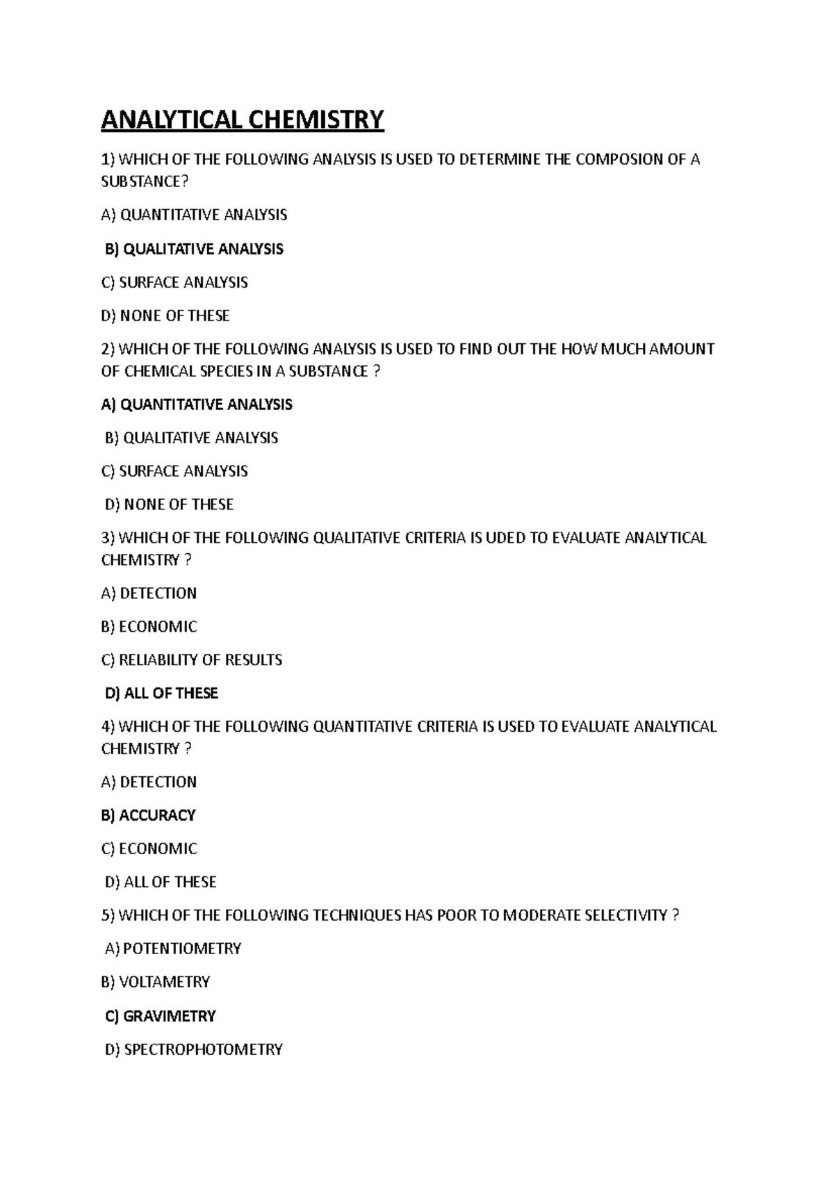 ANALYTICAL CHEMISTRY MCQ PART 2 - ANALYTICAL CHEMISTRY 1) WHICH OF THE FOLLOWING ANALYSIS IS ...
