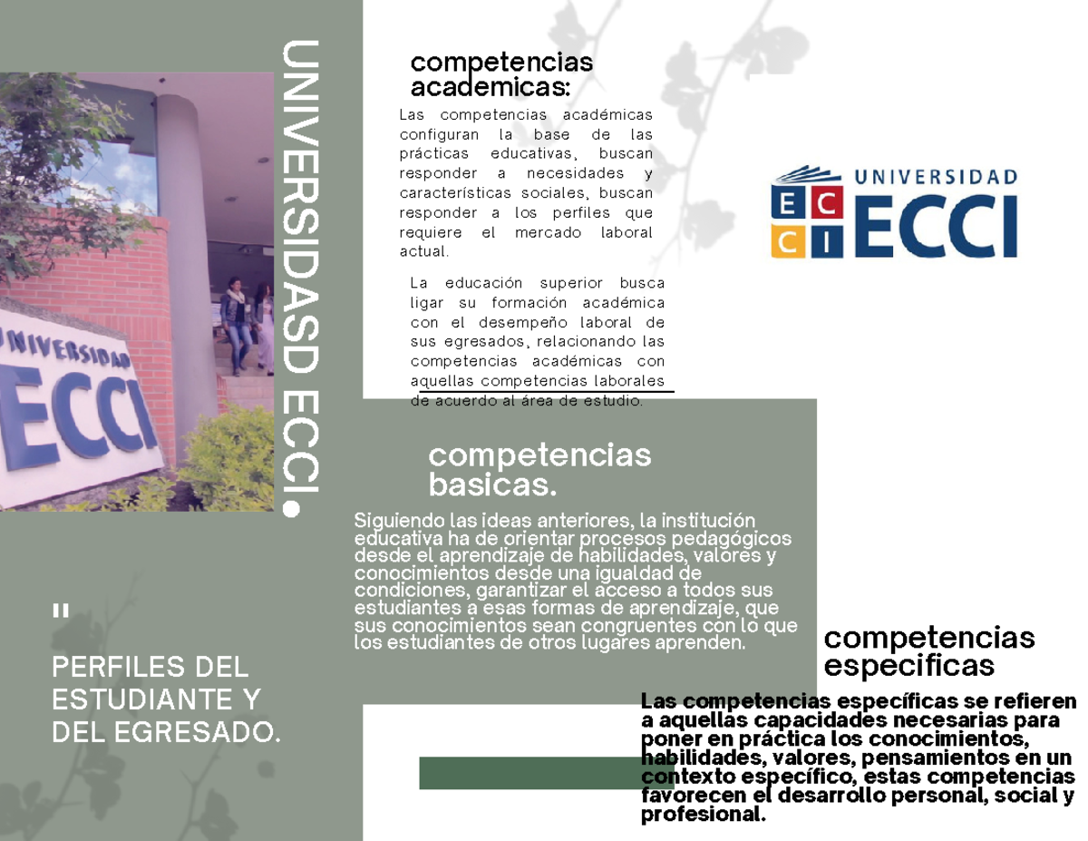 Trabajo ecci - CATEDRA ECCI - PERFILES DEL ESTUDIANTE Y DEL EGRESADO. " UNIVERSIDASD ECCI - Studocu