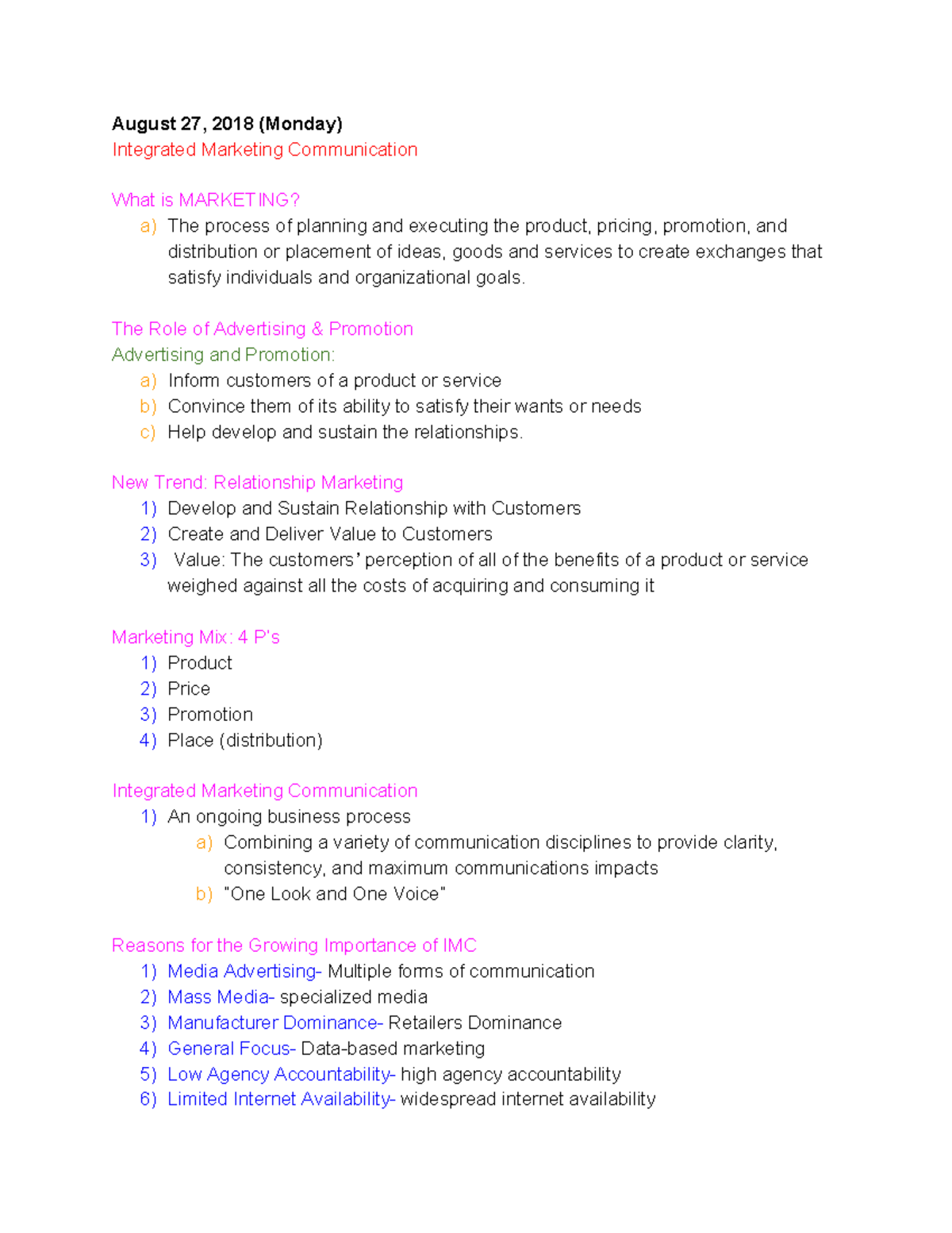 Sales and Marketing Notes - August 27, 2018 (Monday) Integrated ...