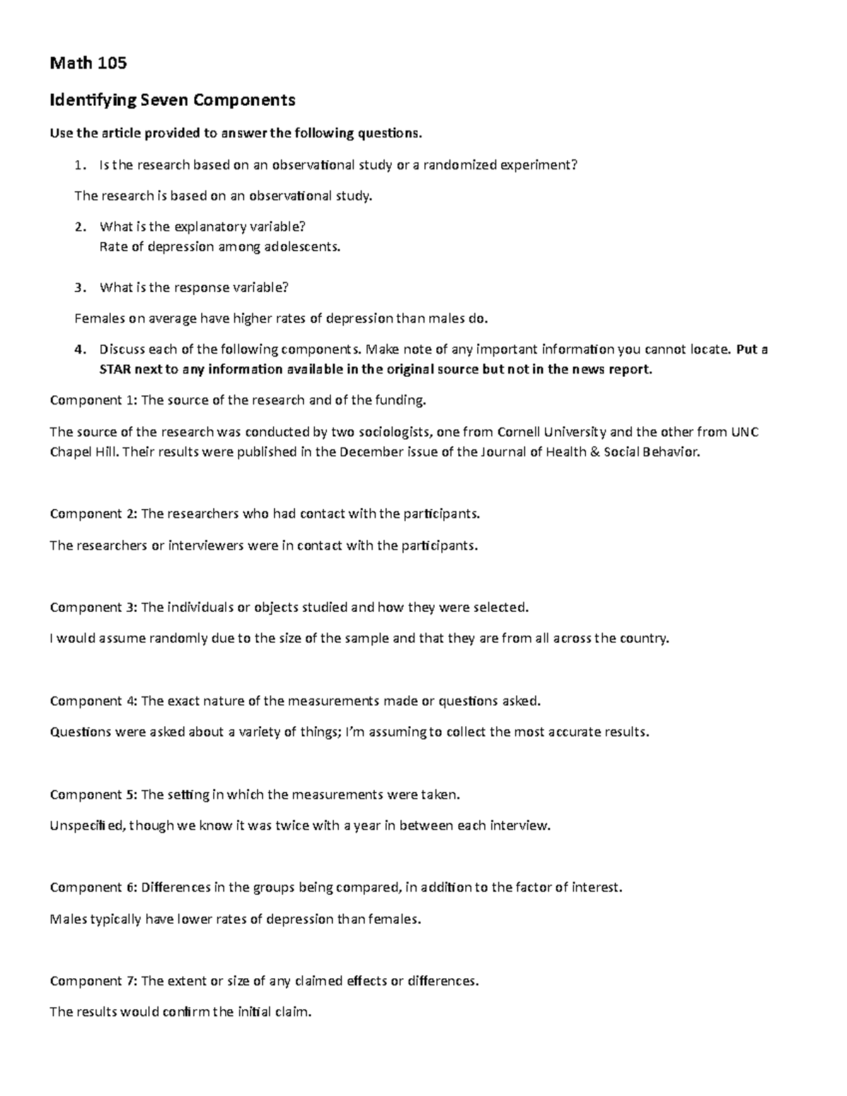 7 Components Homework Assignment In Dr Altman S Course Fall 2020 Math 105 Identifying Seven