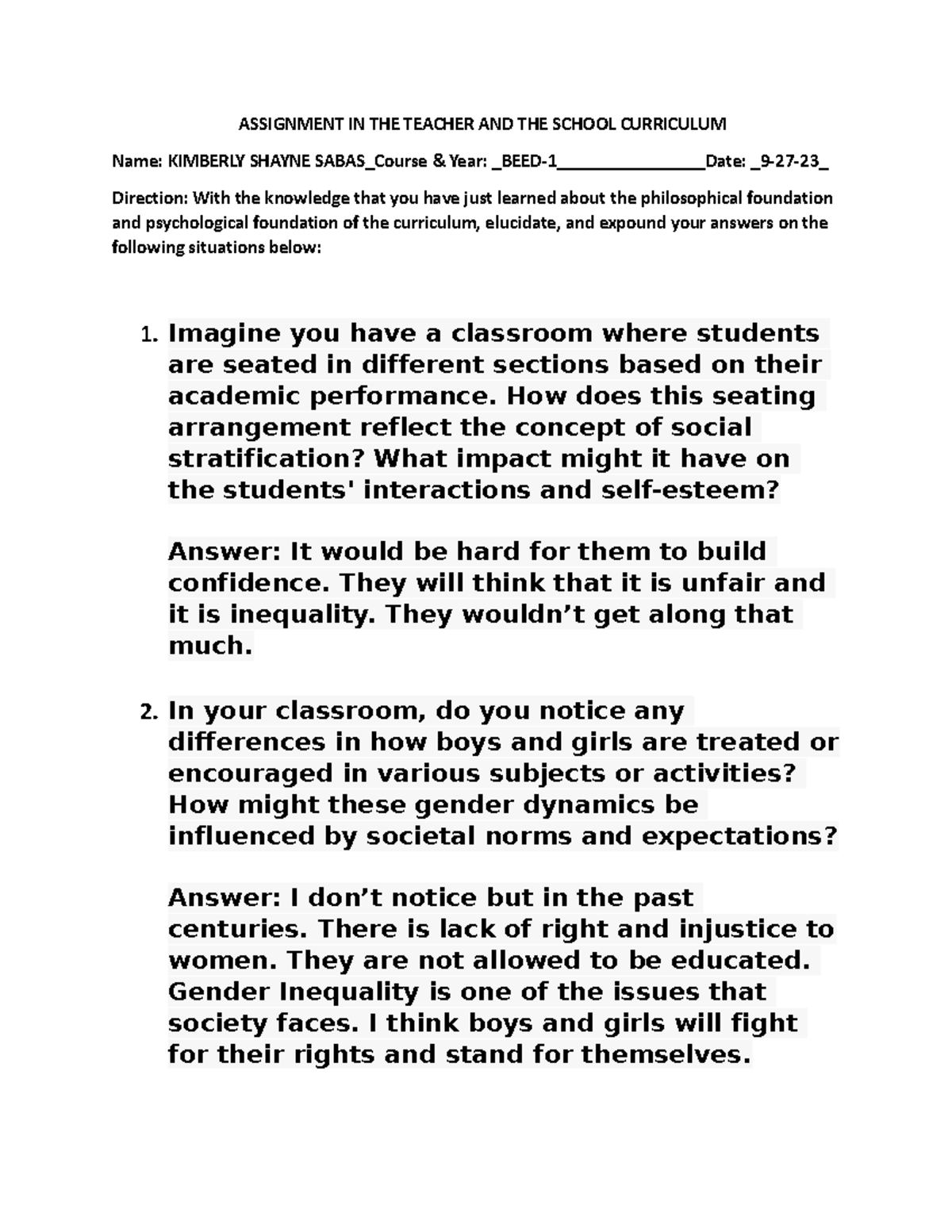 Assignment IN THE Teacher AND THE School Curriculum - ASSIGNMENT IN THE ...