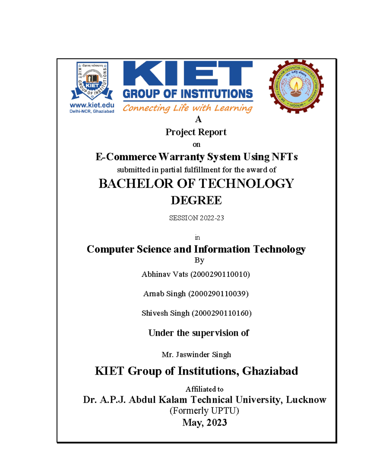 Report G-69OG - A Project Report on E-Commerce Warranty System Using ...