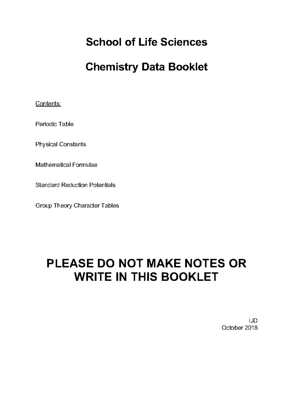 Chemistry Examination Handout for application of organic and ...