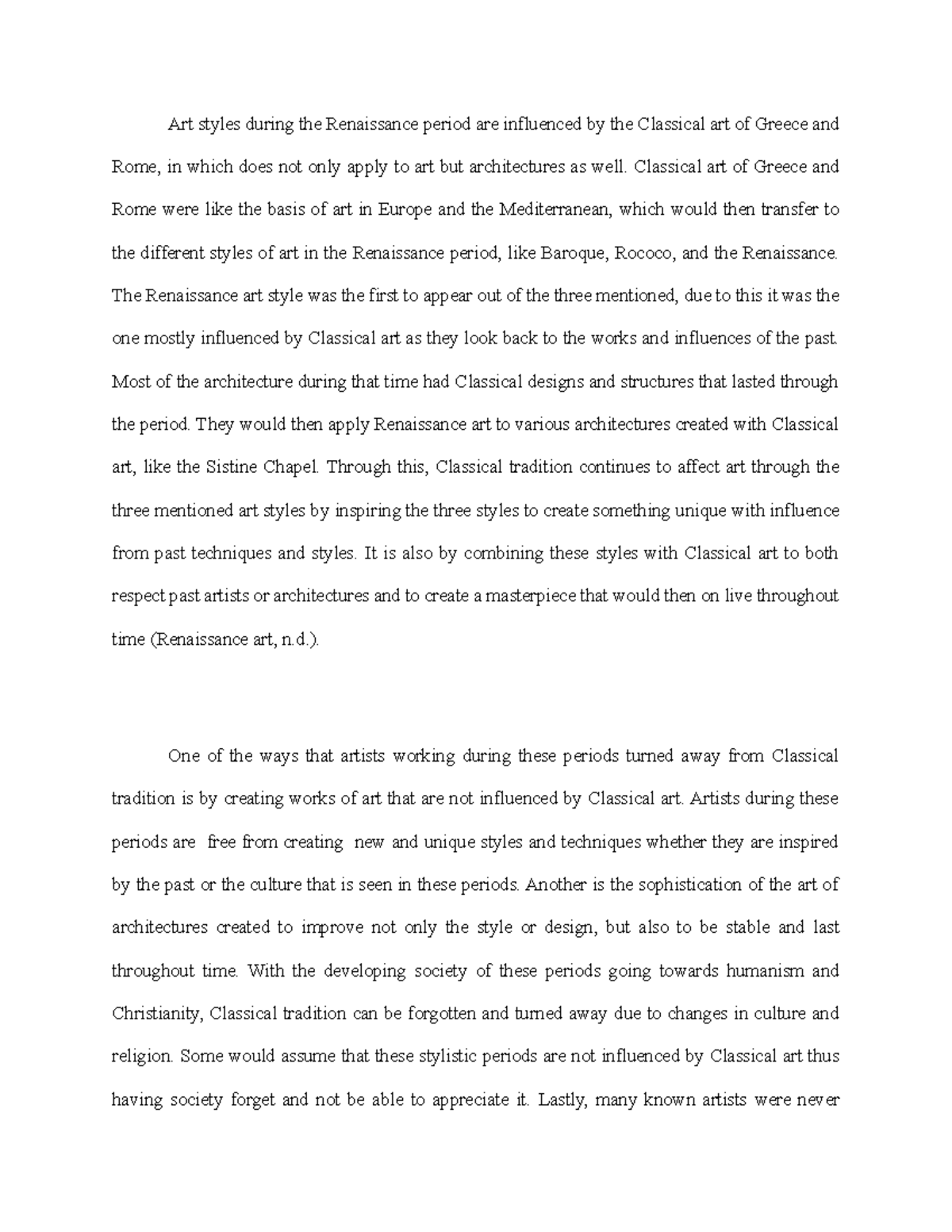 Learning Journal Unit 4 - Art styles during the Renaissance period are ...