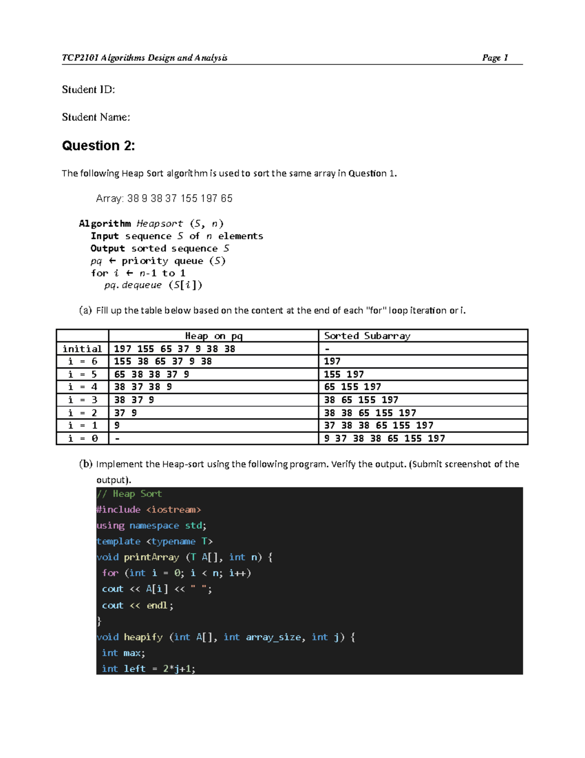 T6q22 - week 7 question 5 of week 7 ADA - TCP2101 Algorithms Design and Analysis Page 1 Student ...